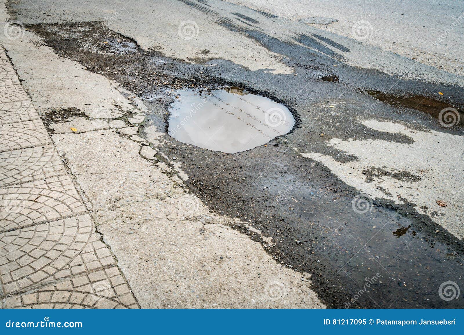 Pothole on the road stock image. Image of asphalt, surface - 81217095