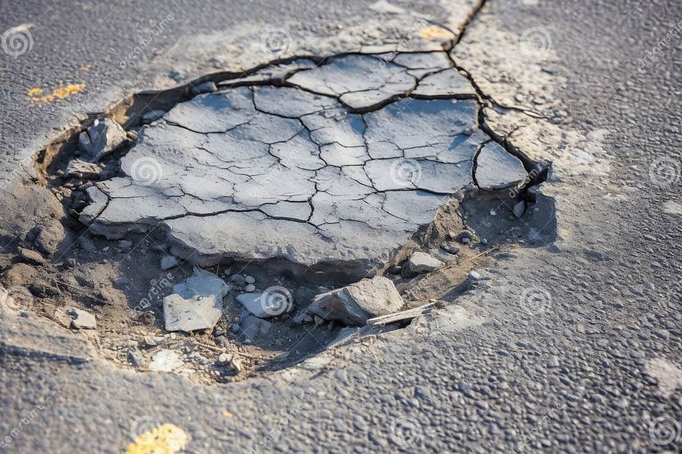 Pothole on the Surface of Old Asphalt Stock Image - Image of pothole ...