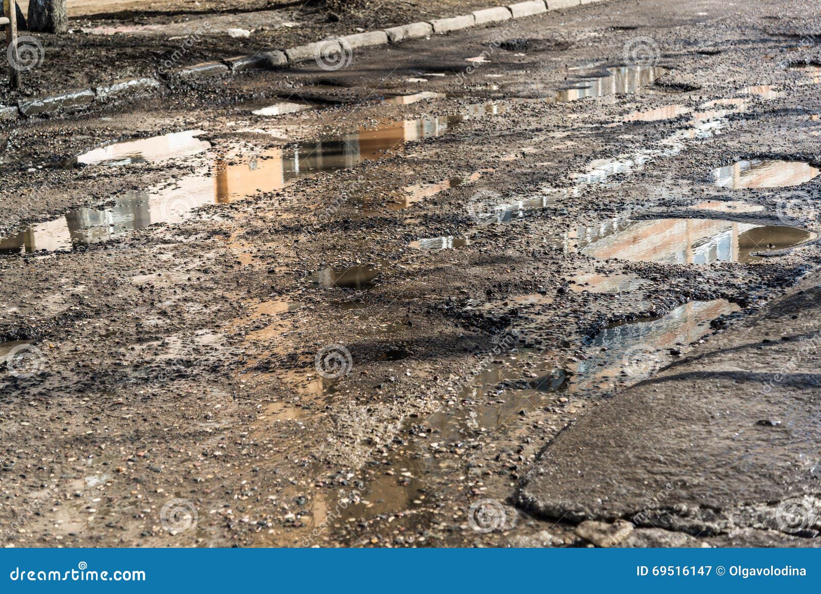 Potholes on Asphalt Road Filled with Water Stock Image - Image of ...