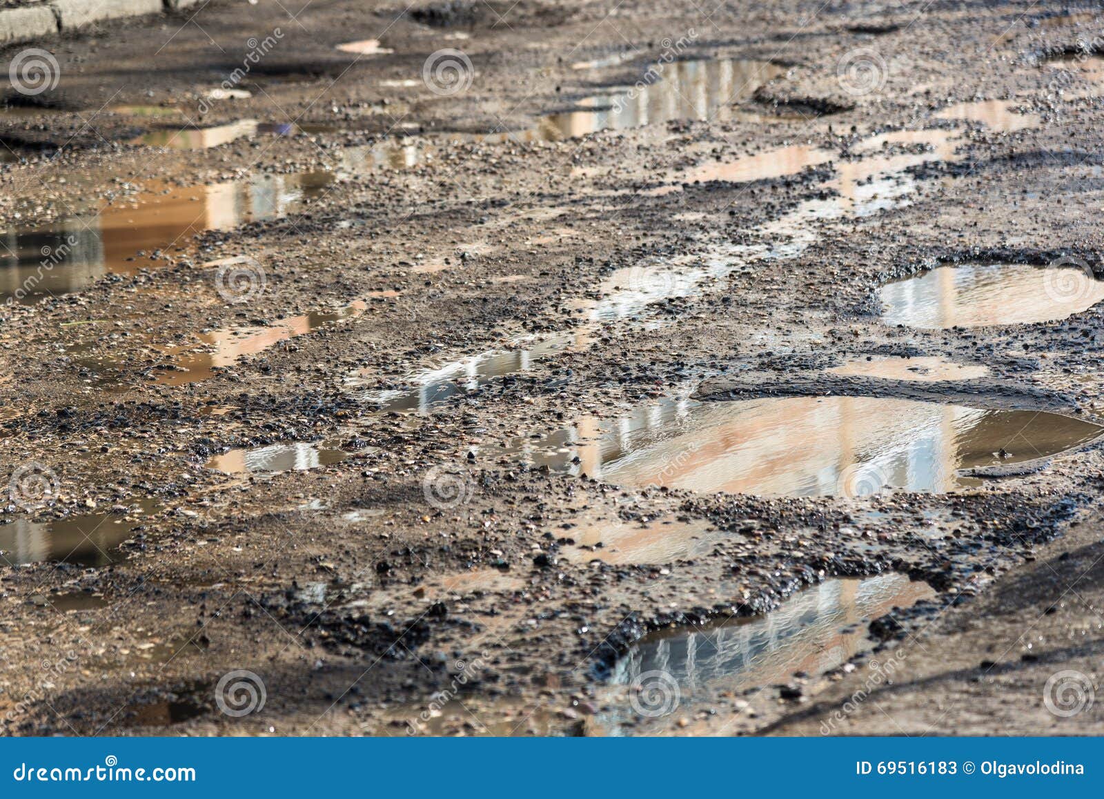 Potholes on Asphalt Road Filled with Water Stock Image - Image of ...