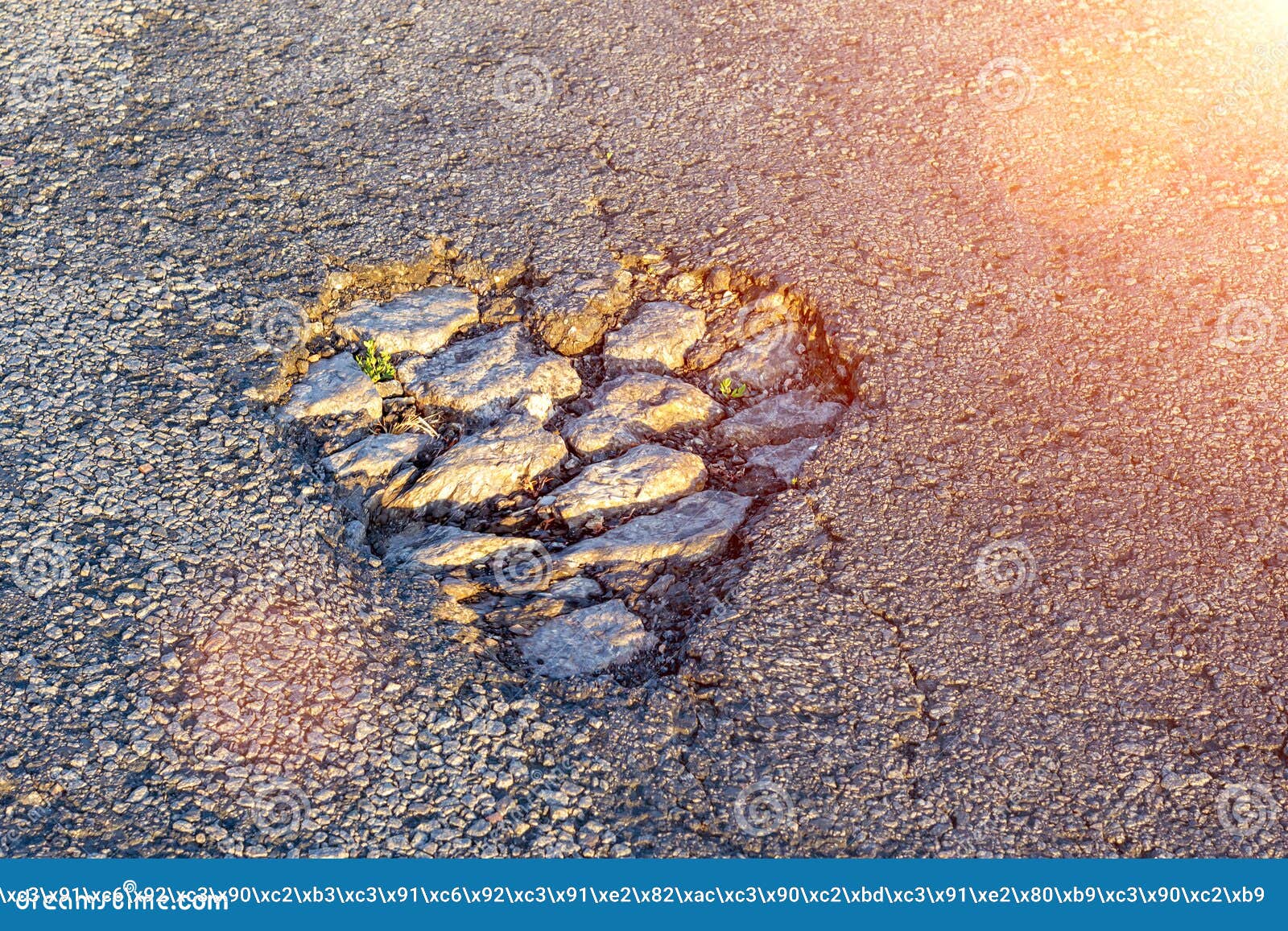 Potholes on the Asphalt in the Shape of a Heart in the Rays of the Sun ...