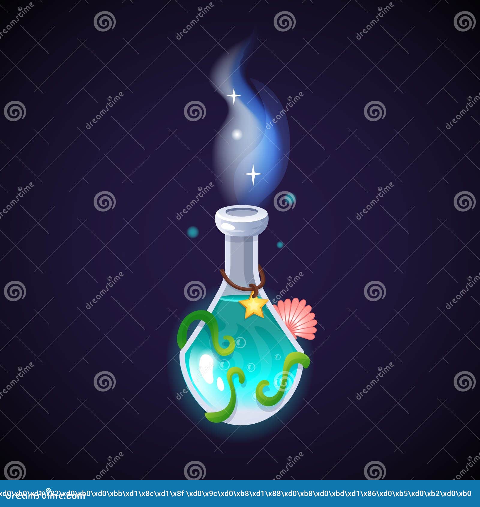 Potion Bottle. GUI Icon. Elixir with Blue Liquid and Shell Stock Vector ...