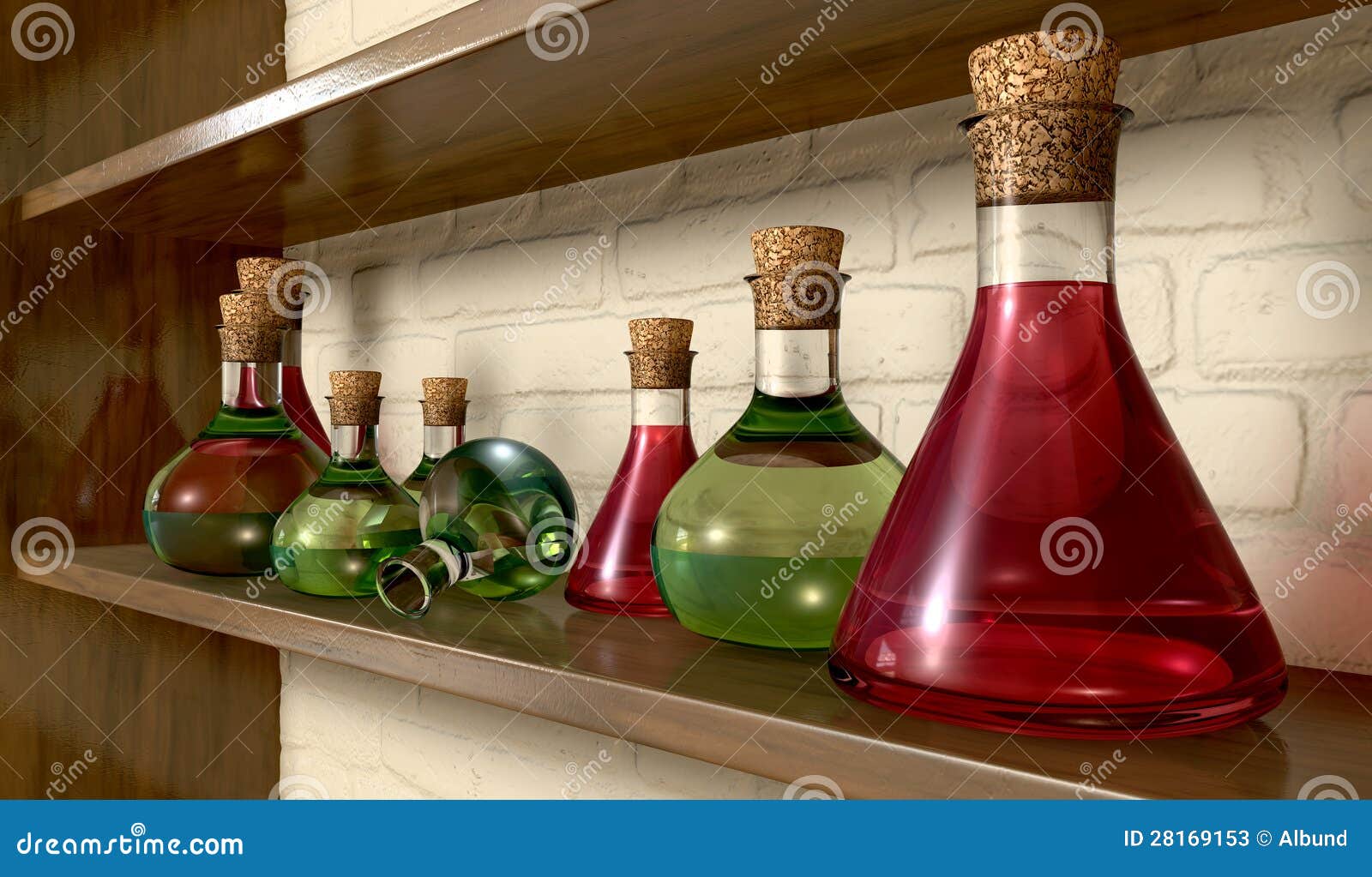 Potion Bottles. Game Alchemist Liquids On Wooden Shelf, Cartoon Love ...