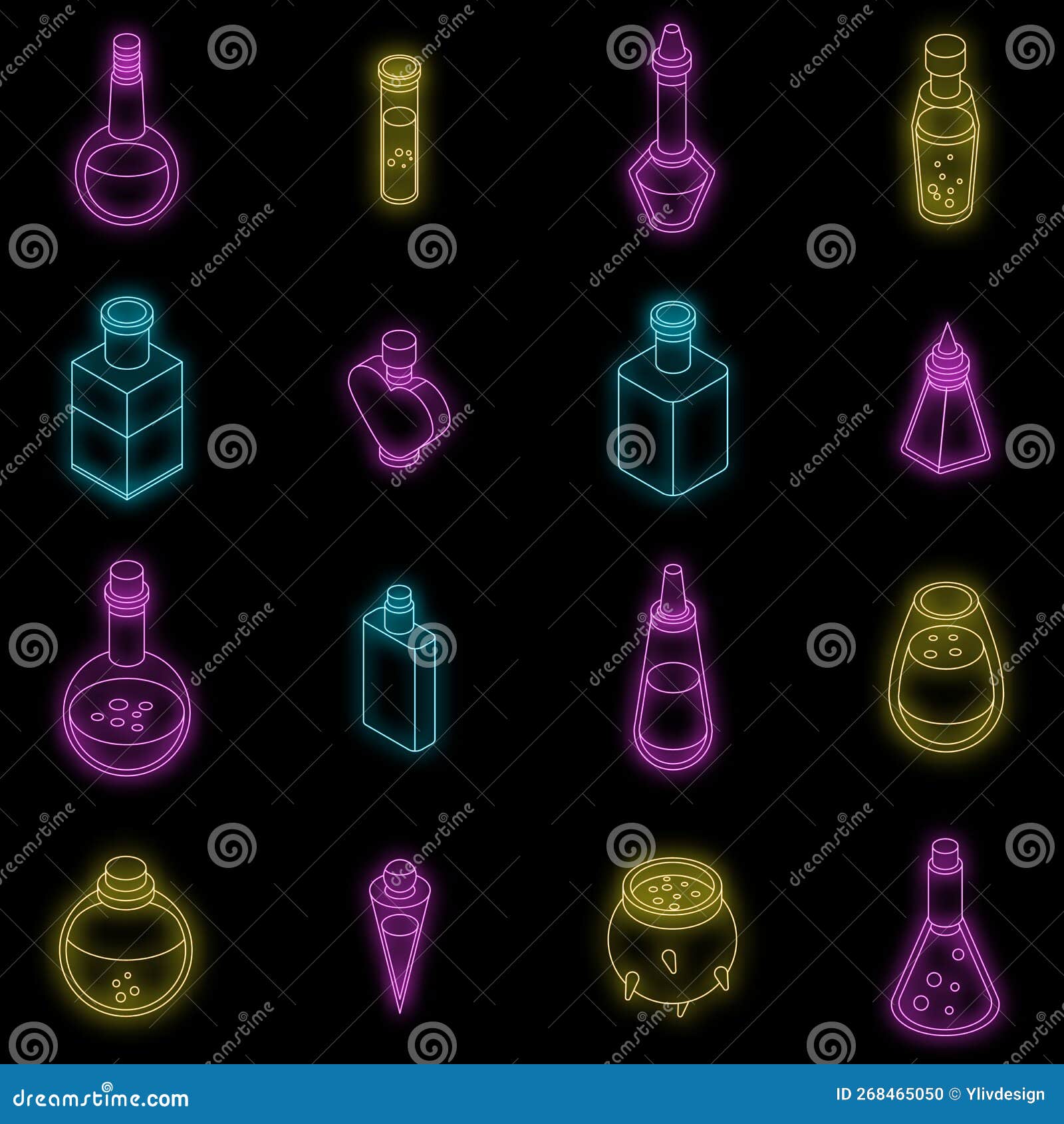 Potion Icons Set Vector Neon Stock Vector - Illustration of icons ...