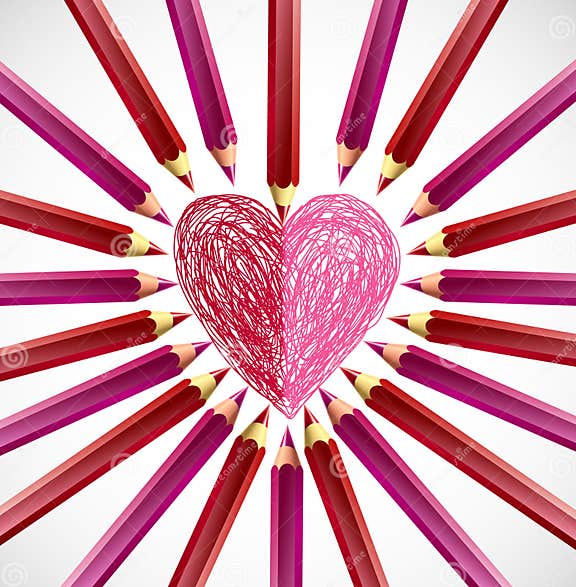Potloden in De Vorm Van Hart. Vector Vector Illustratie - Illustration ...