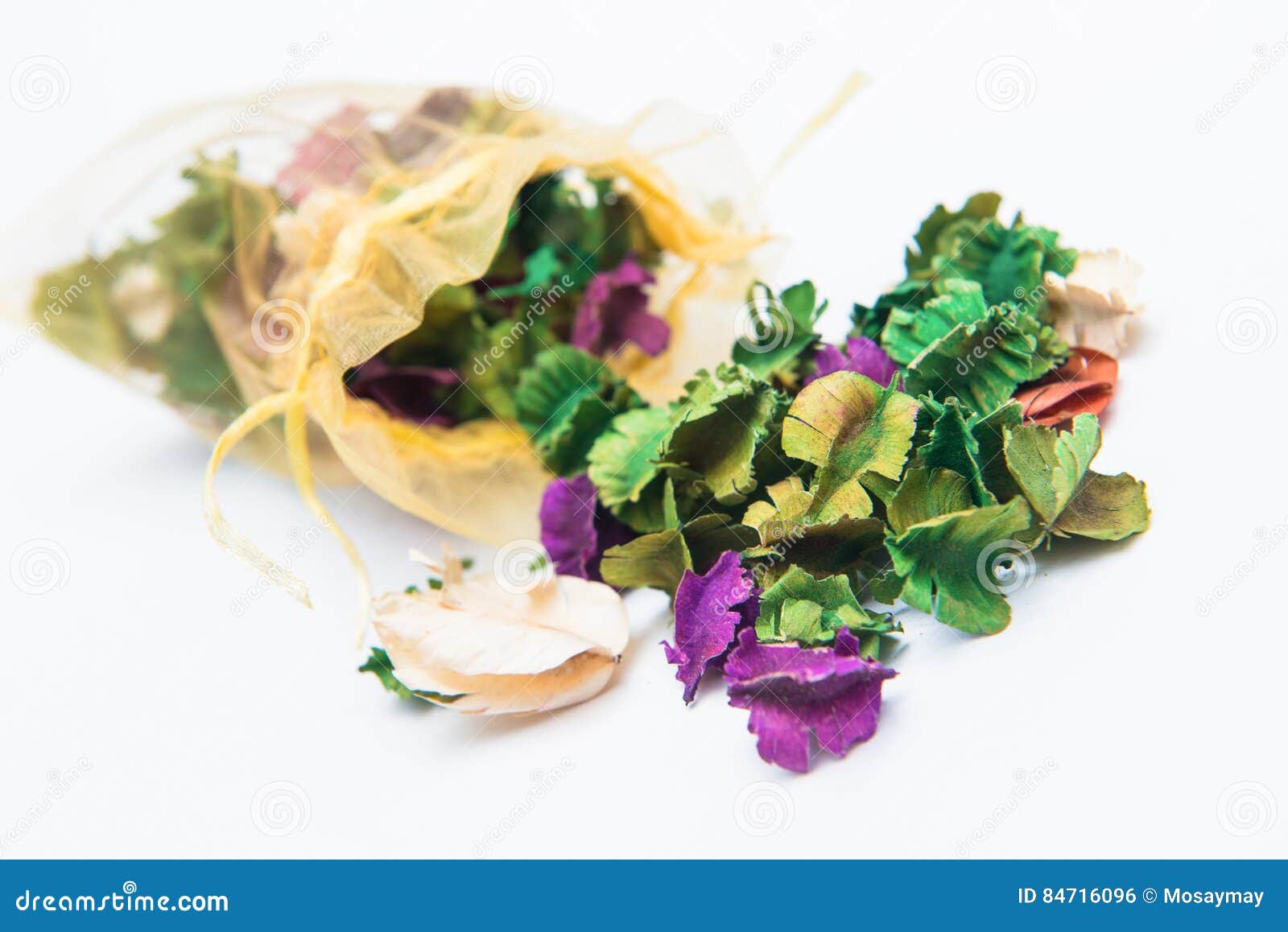 Potpourri in Yellow Bag Isolated on White Background Stock Photo ...