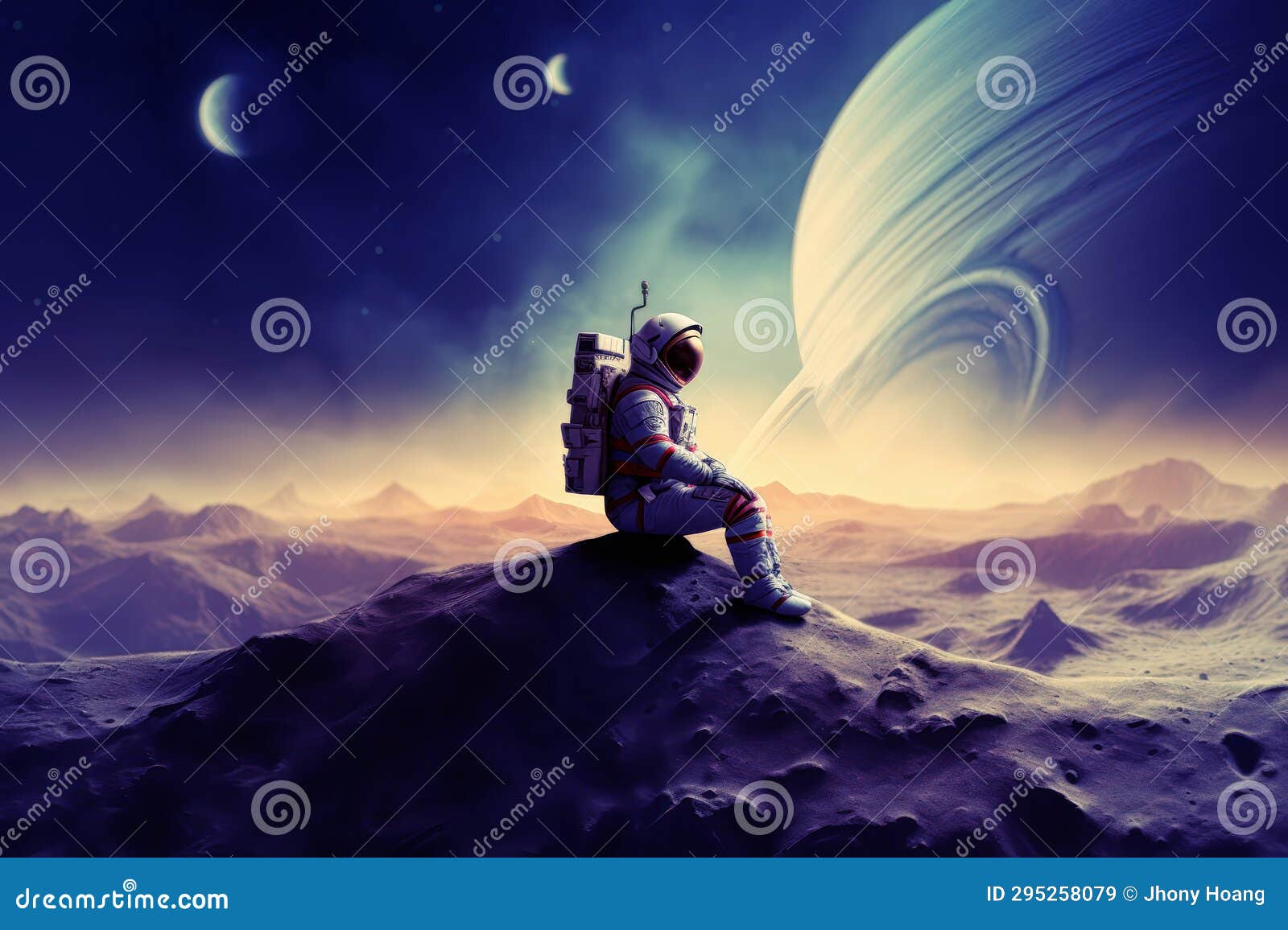 Astronaut Alone on Alien Planet. Generative AI Stock Illustration ...