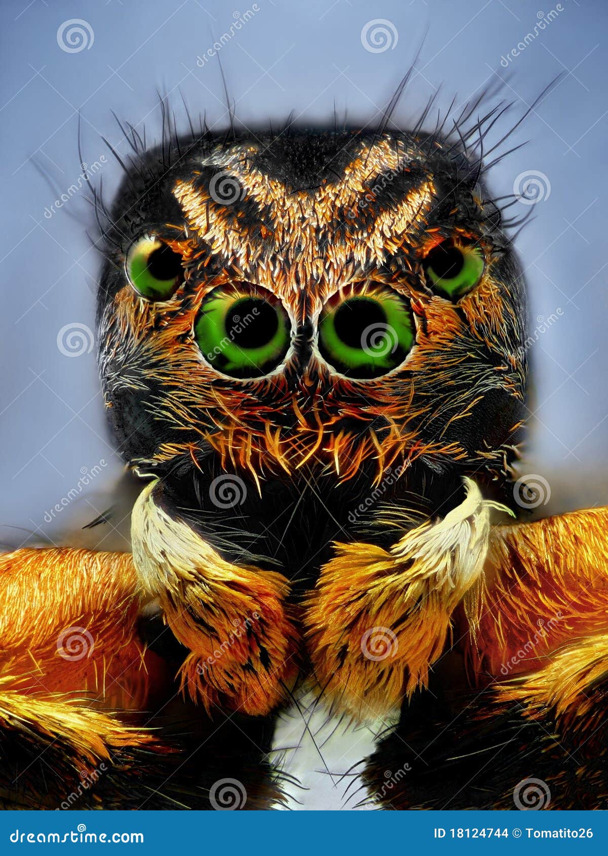 Potrait of Jumping Spider with Green Eyes Stock Photo - Image of ...