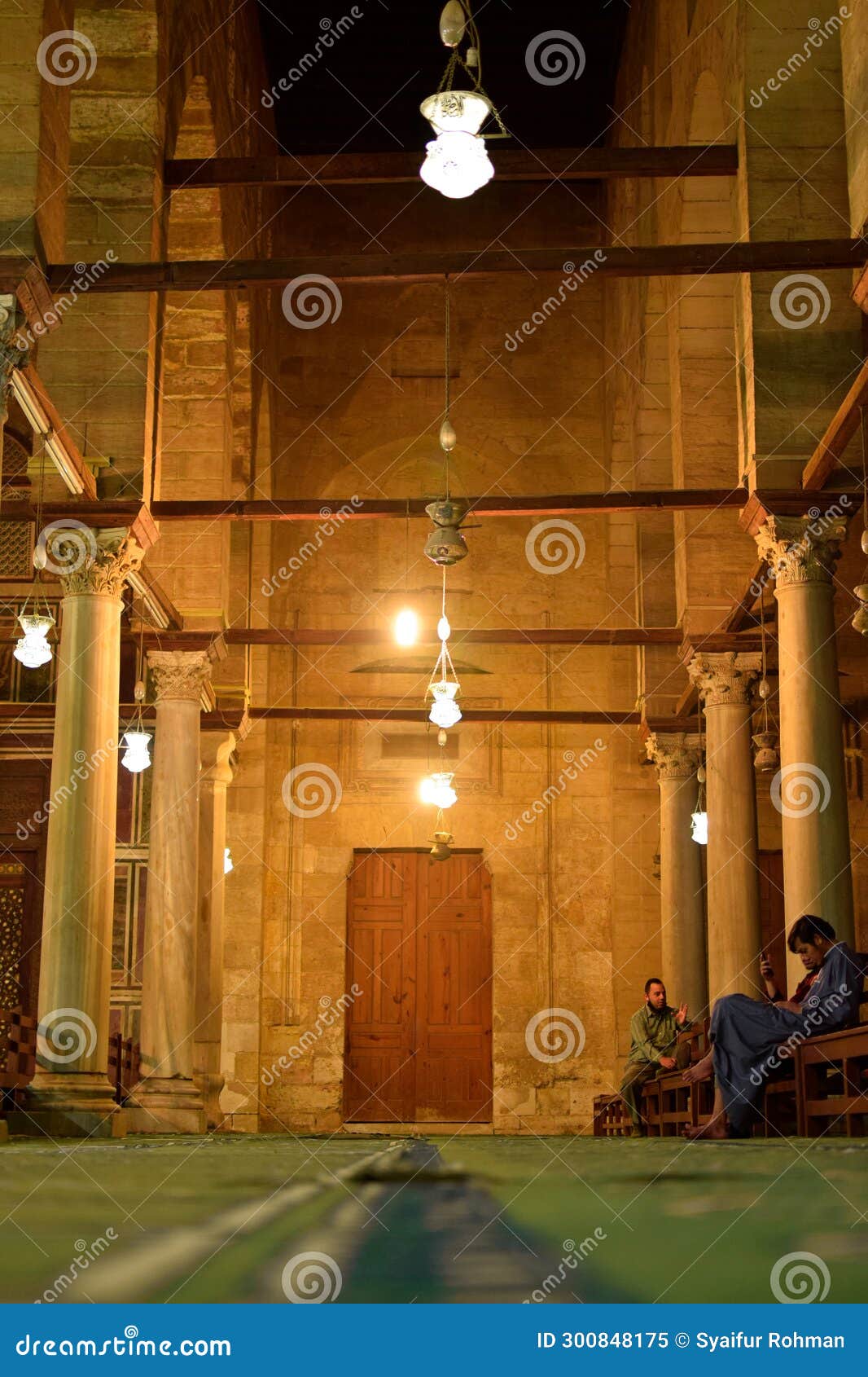 The Potrait of Mosque Interior with Chandelier Light at Night Editorial ...