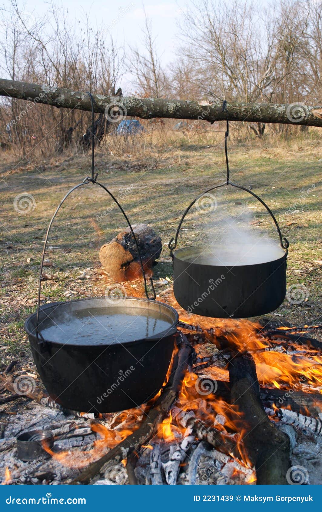 Pots above the fire stock image. Image of coal, boiling - 2231439