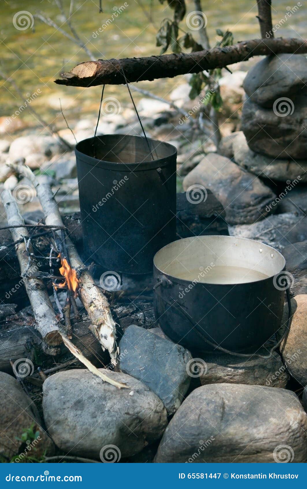 Pots stock image. Image of campfire, brightly, kettle - 65581447