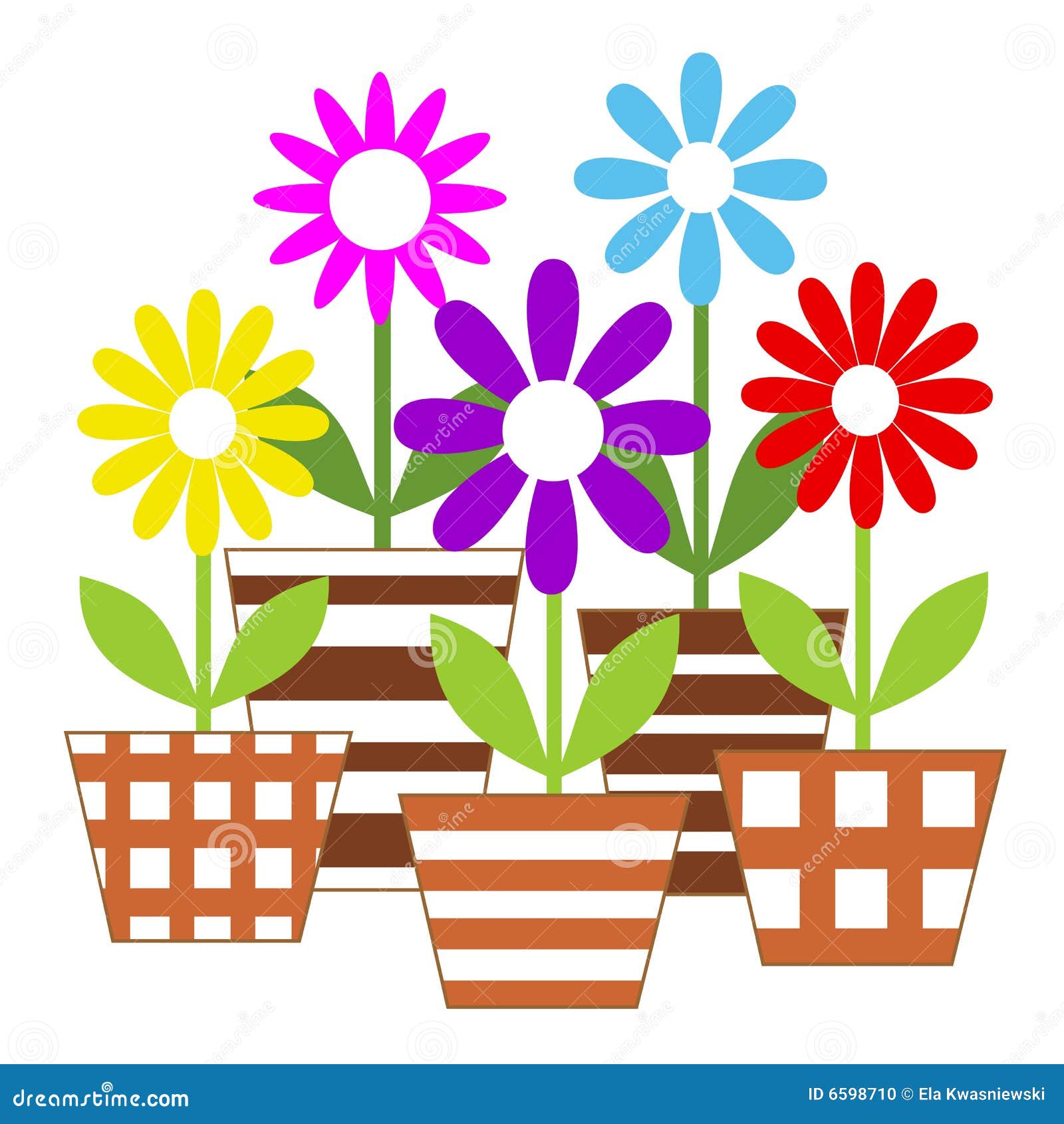 Pots with Colorful Vector Flowers Stock Vector - Illustration of green ...