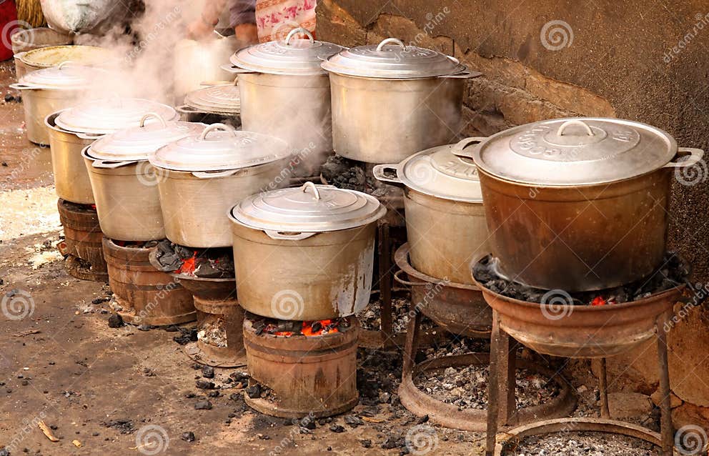 Pots on fire stock image. Image of pots, coals, burning - 24445565