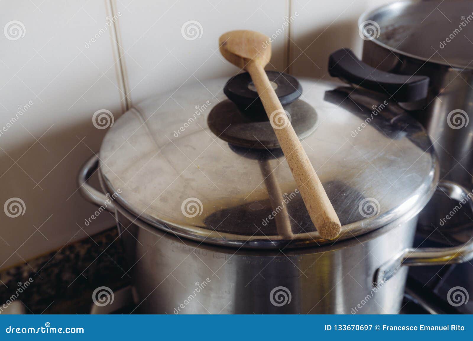 Pots are on a Fire in a Kitchen Stock Image - Image of steel, cooking ...