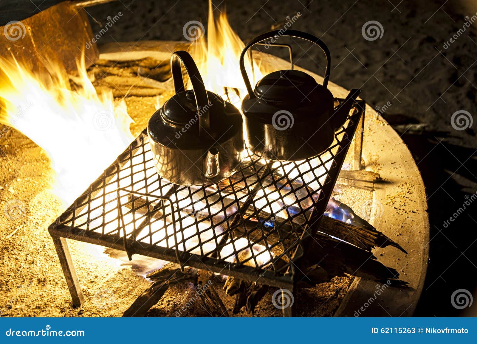 Pots on the fire stock image. Image of campfire, cooking - 62115263