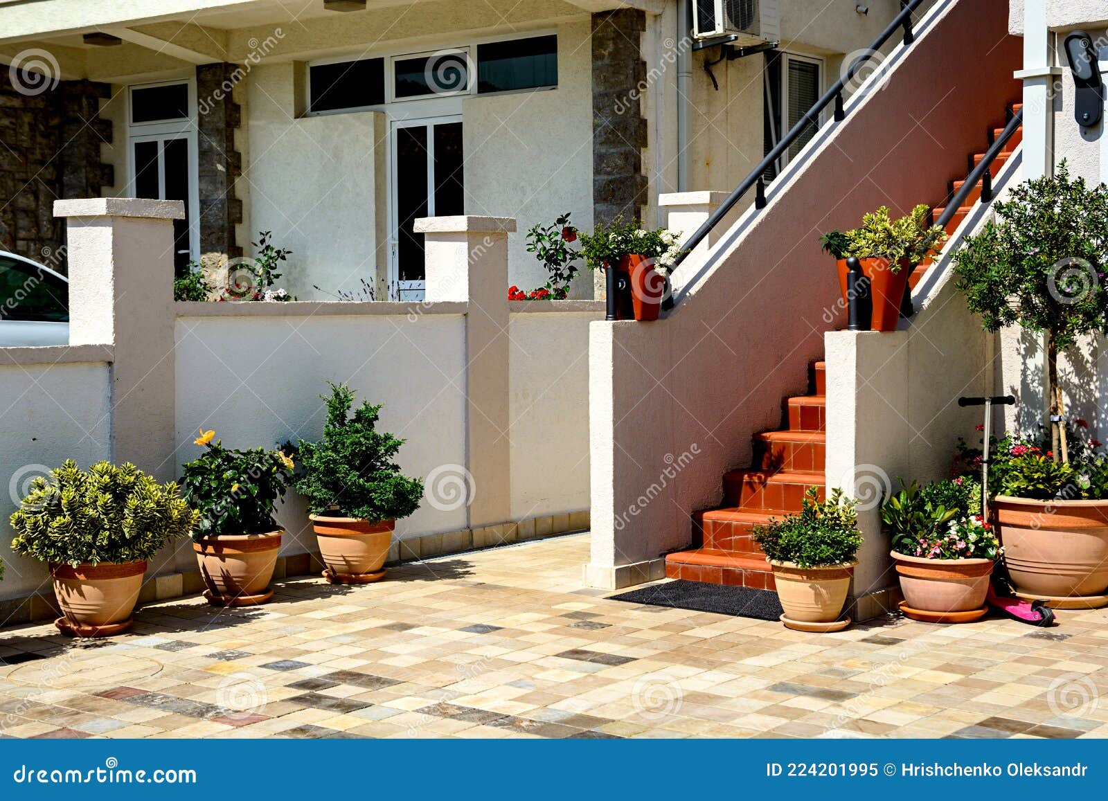 Pots with Flowers in the Courtyard of the House Stock Image - Image of ...