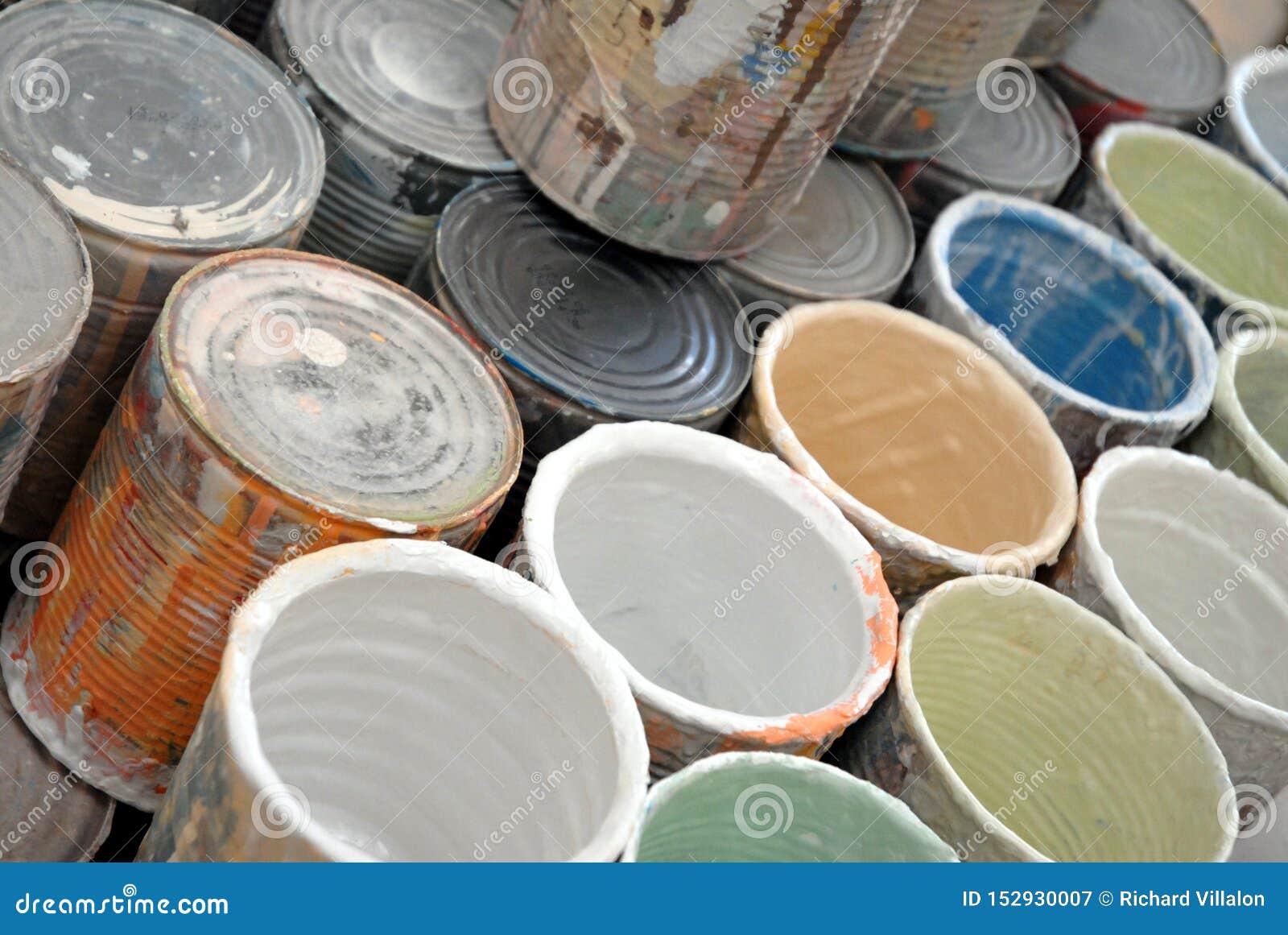 Pots of Paint of Different Colors Aligned Stock Image - Image of ...