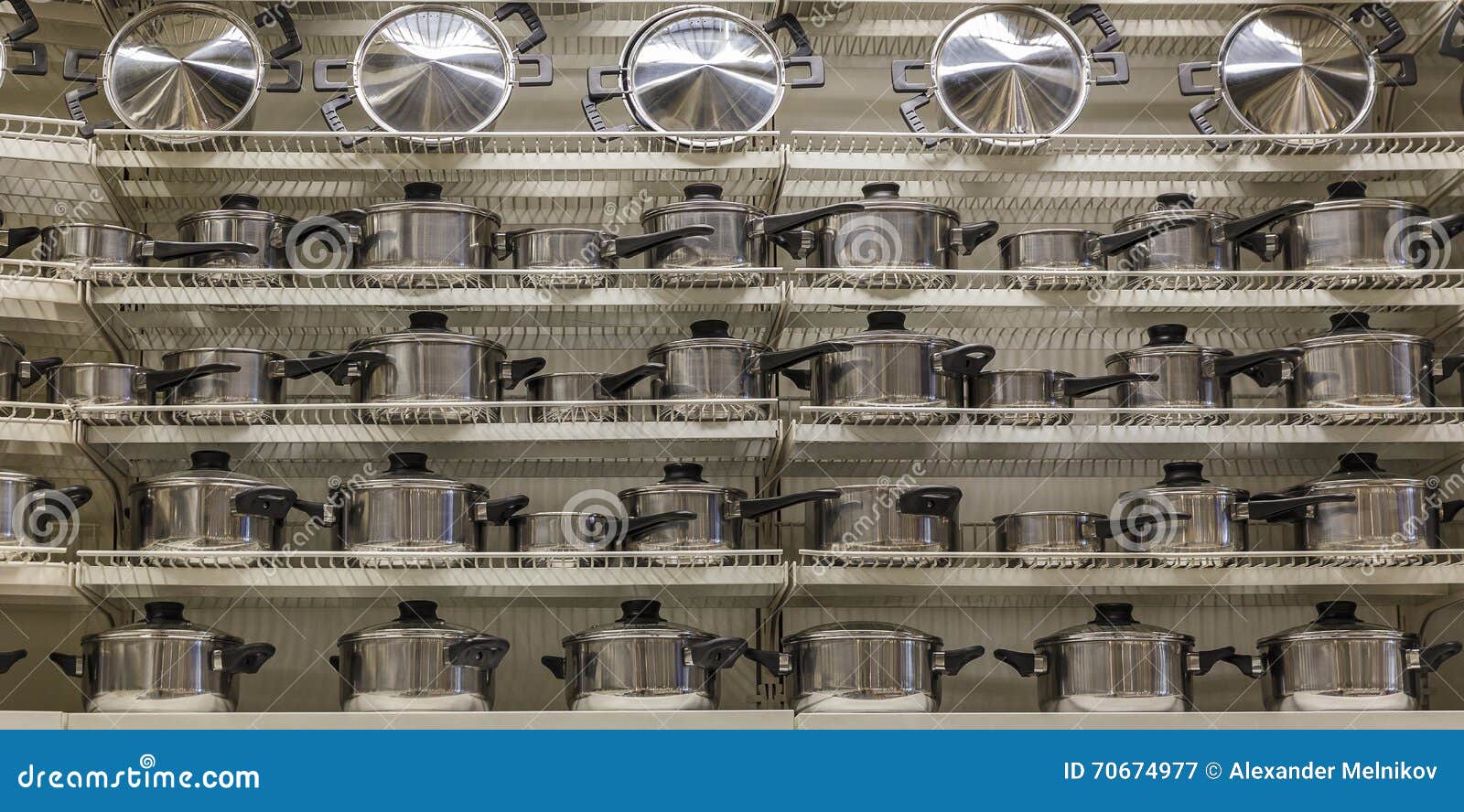 Pots on the Shelves in the Store Sold Stock Image - Image of large ...