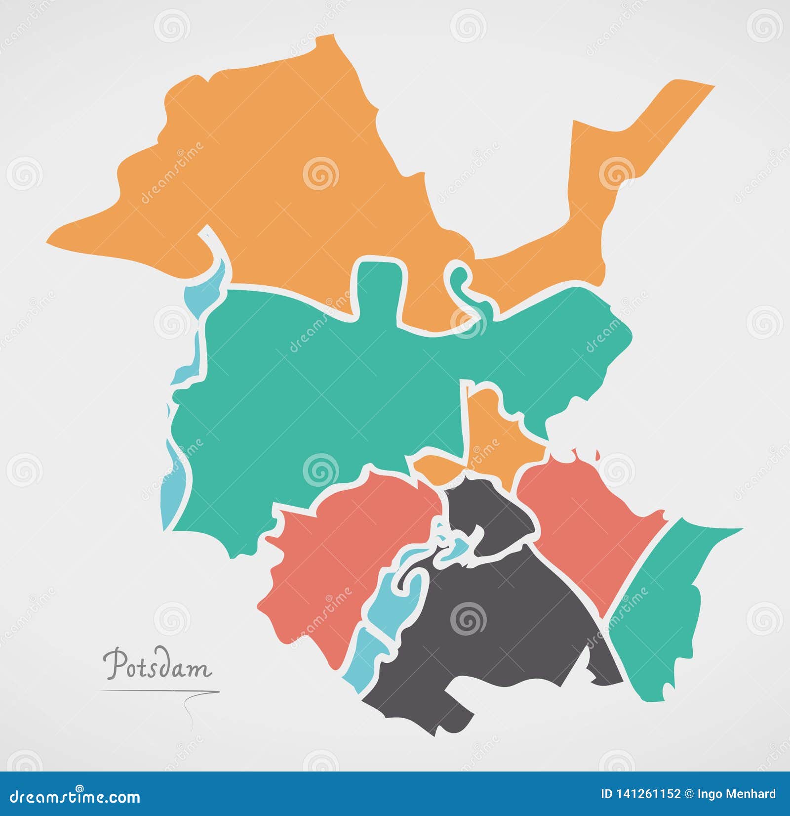 Potsdam Map with Boroughs and Modern Round Shapes Stock Vector ...