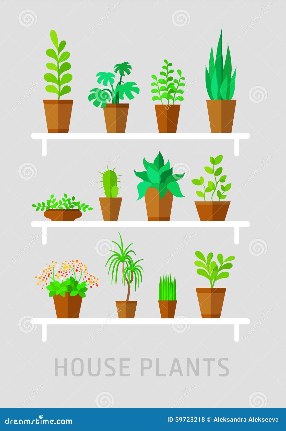 Potted Plants Flat Vector Set Stock Vector - Illustration of flower ...
