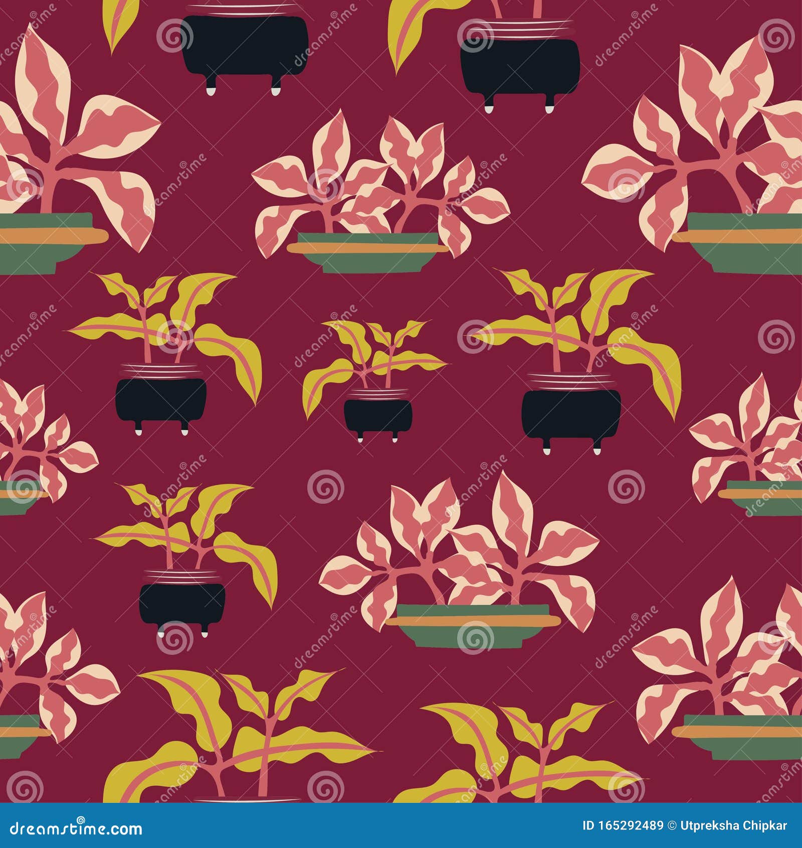 Potted Plants Repeat Seamless Pattern Stock Vector - Illustration of ...