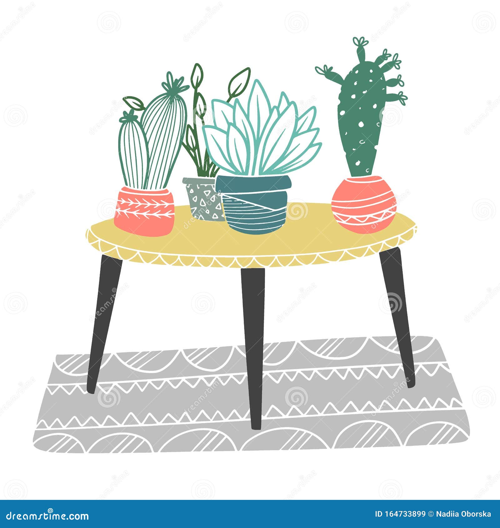 Potted Plants. Table with Different Plants Stock Illustration ...
