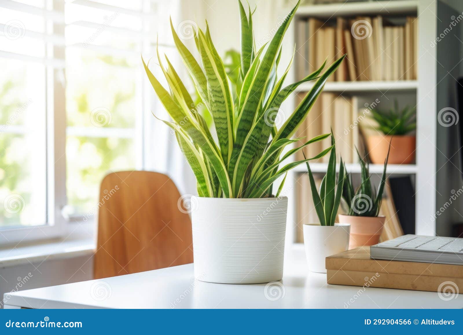 Potted Snake Plant in a Light-filled Home Office Stock Photo - Image of ...