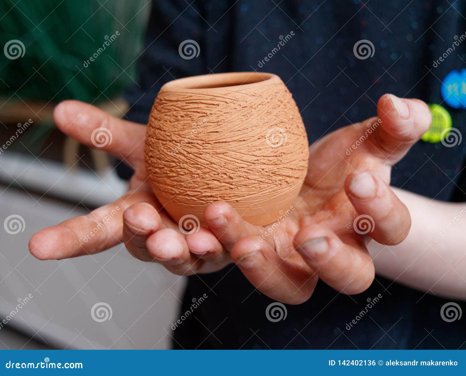 Potter Boy Proudly Holding a Clay Pot Stock Photo - Image of beard ...