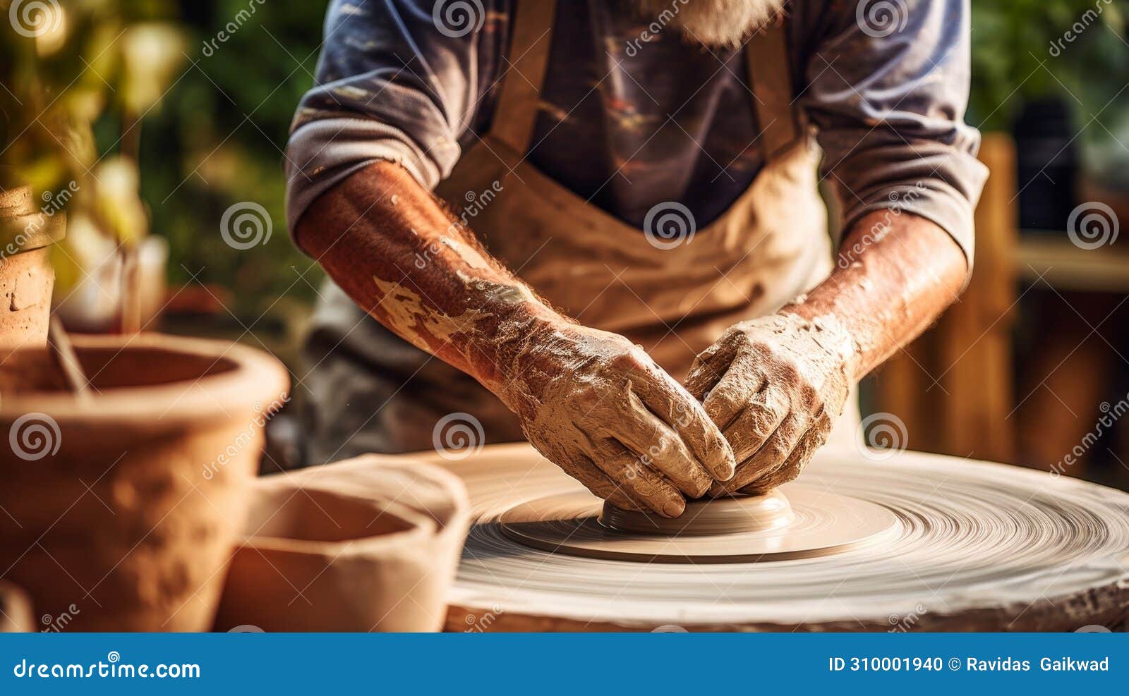 Potter Crafting with Clay on Rotating Pottery Wheel Stock Illustration ...