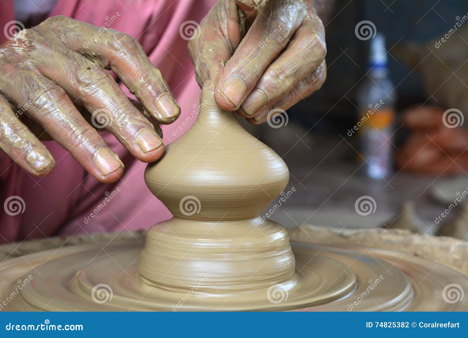 Potter Creating Lamp on Pottery Wheel Using Clay Stock Photo - Image of ...