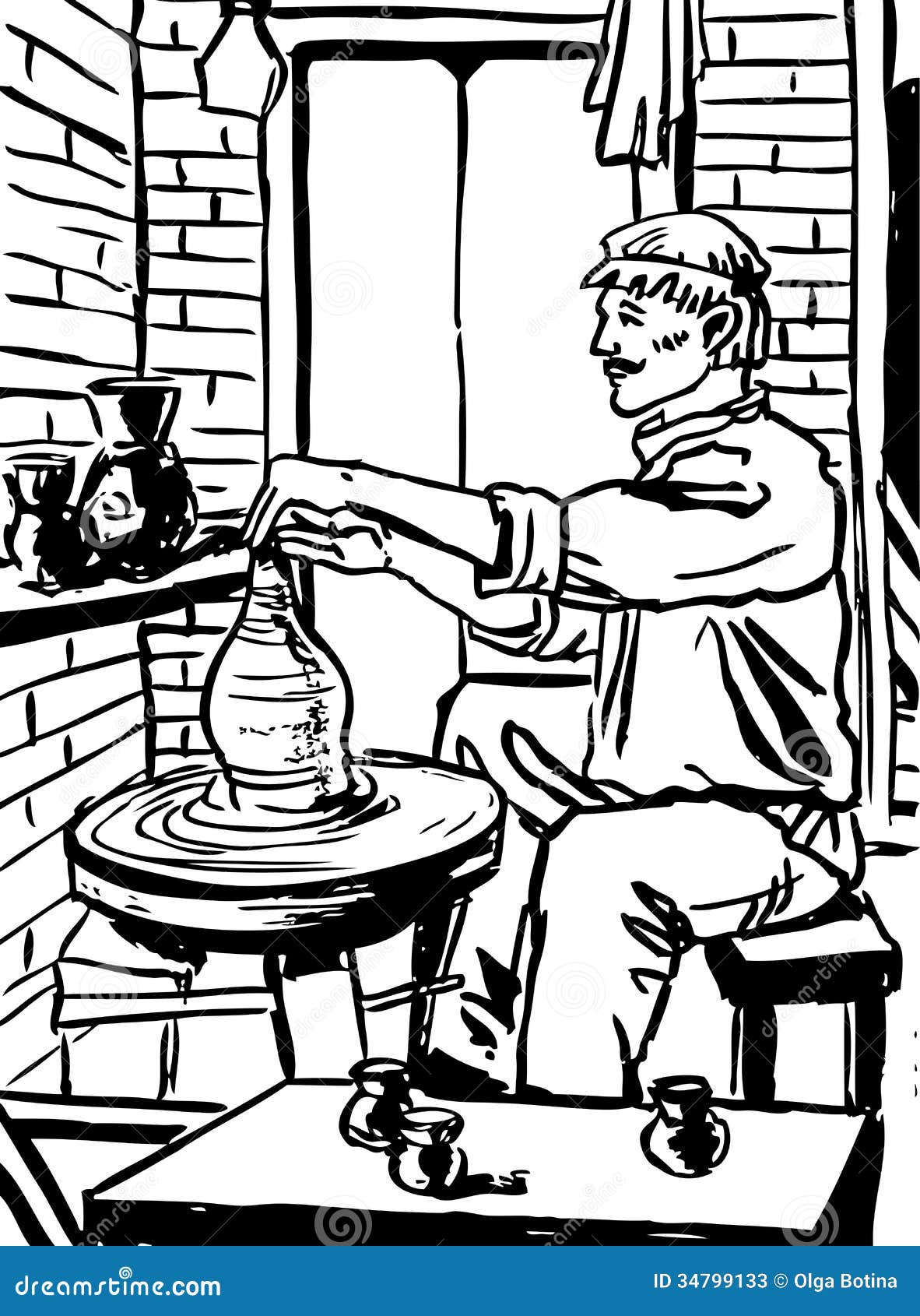 Potter stock vector. Illustration of sketch, potter, master - 34799133