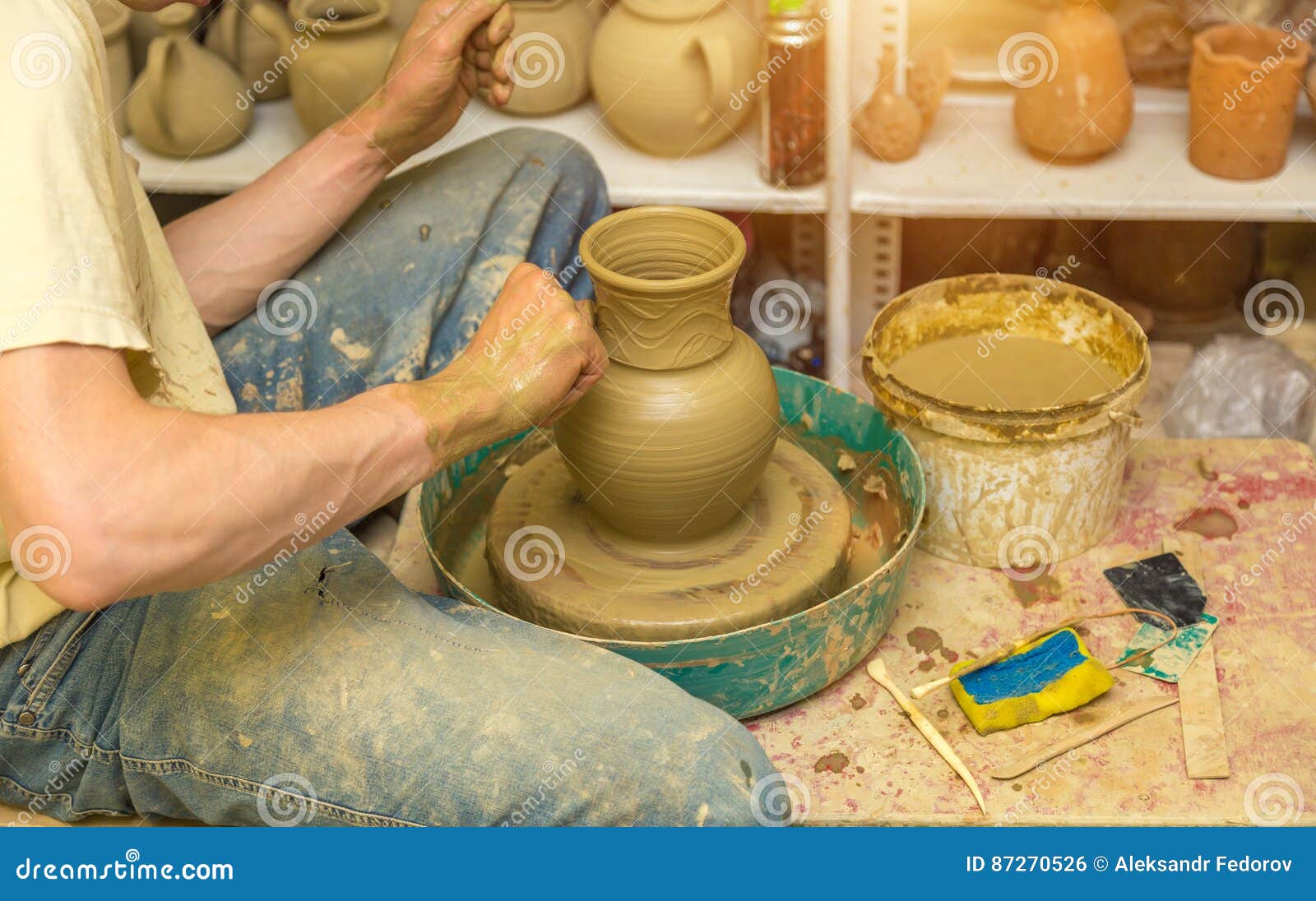 Potter Makes Earthen Vessel Stock Photo - Image of scraping ...