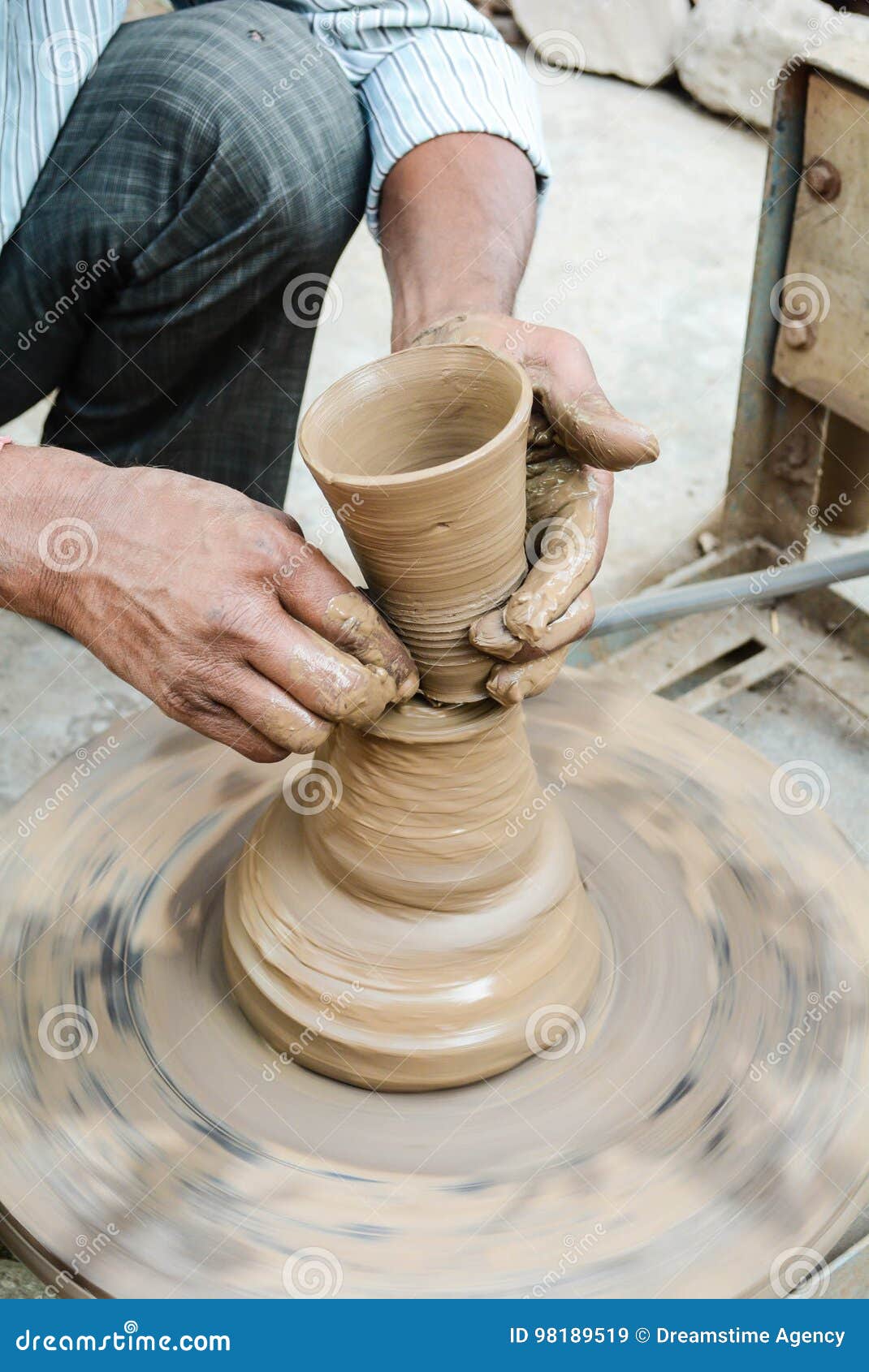 A Potter making clay pots stock image. Image of artist - 98189519