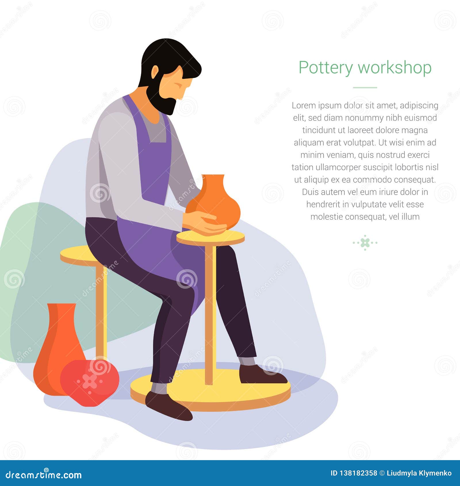 Potter Sculpts the Product on the Machine. Vector Illustration with ...