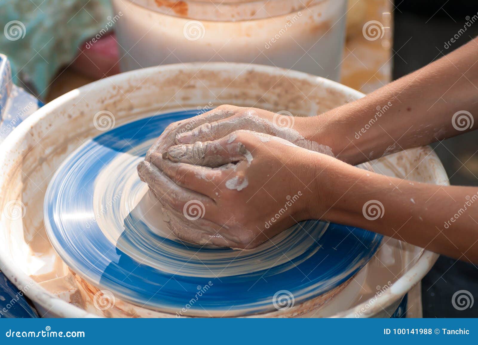 Master class in pottery stock photo. Image of crockery - 100141988