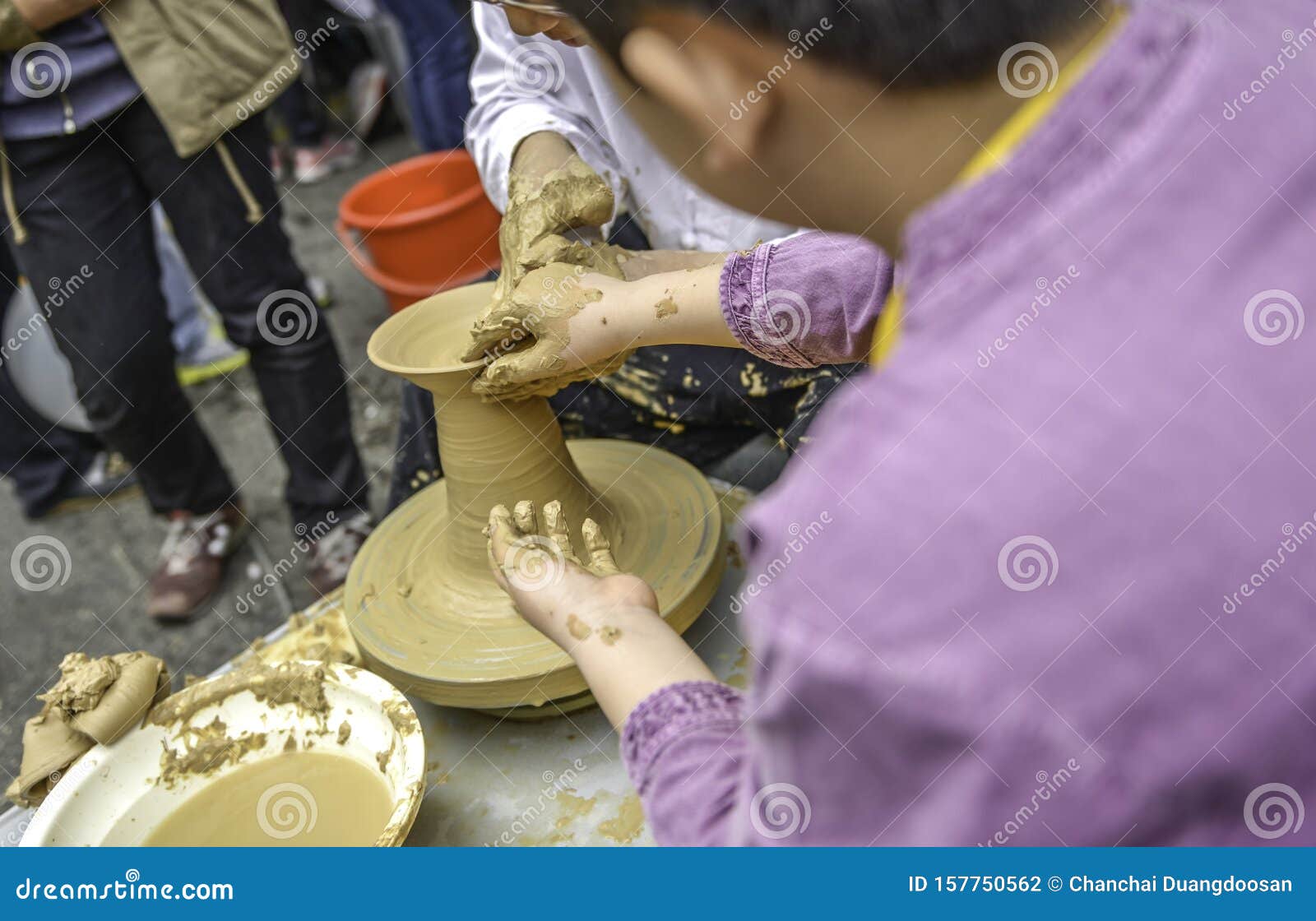 Potter Teaching,Children Learn To Mold Clay Stock Photo - Image of ...