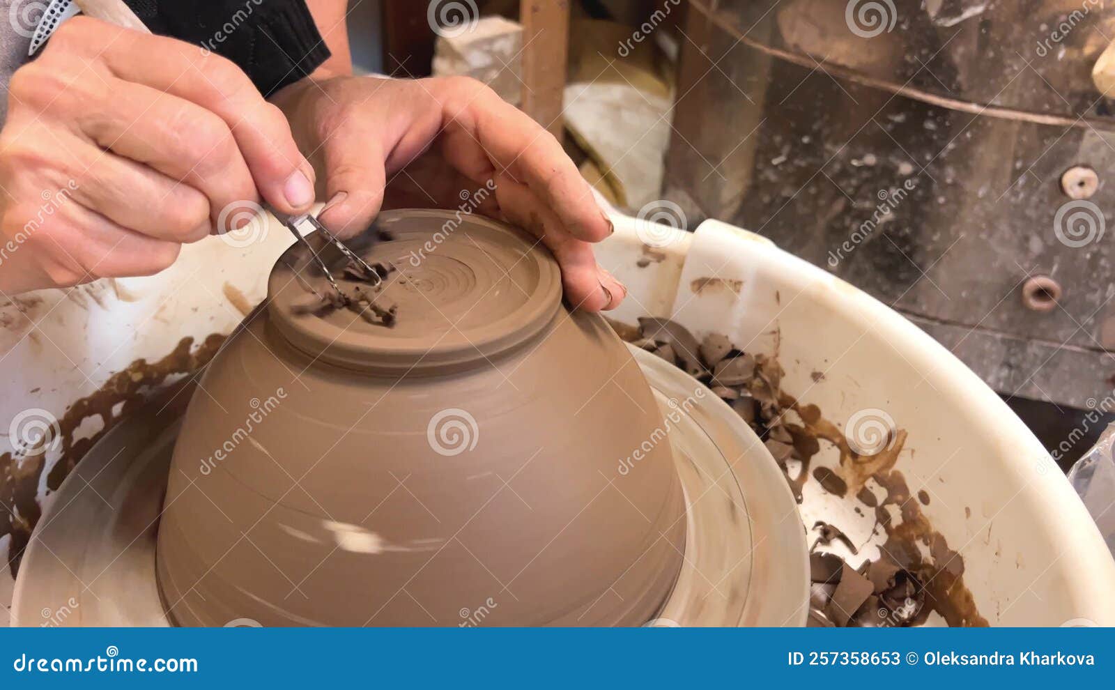 Women S Hands Making a Kitchen Object from Clay on a Potter S Wheel ...