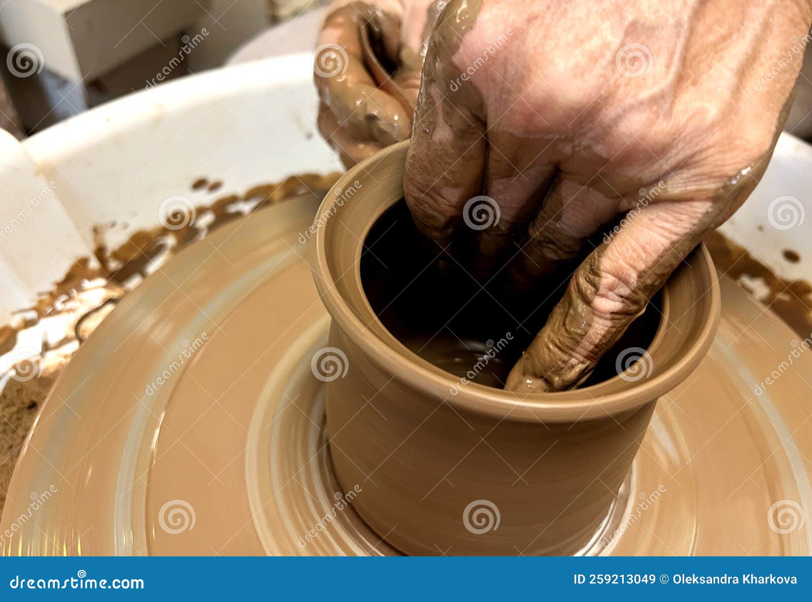Women S Hands Making a Kitchen Object from Clay on a Potter S Wheel ...