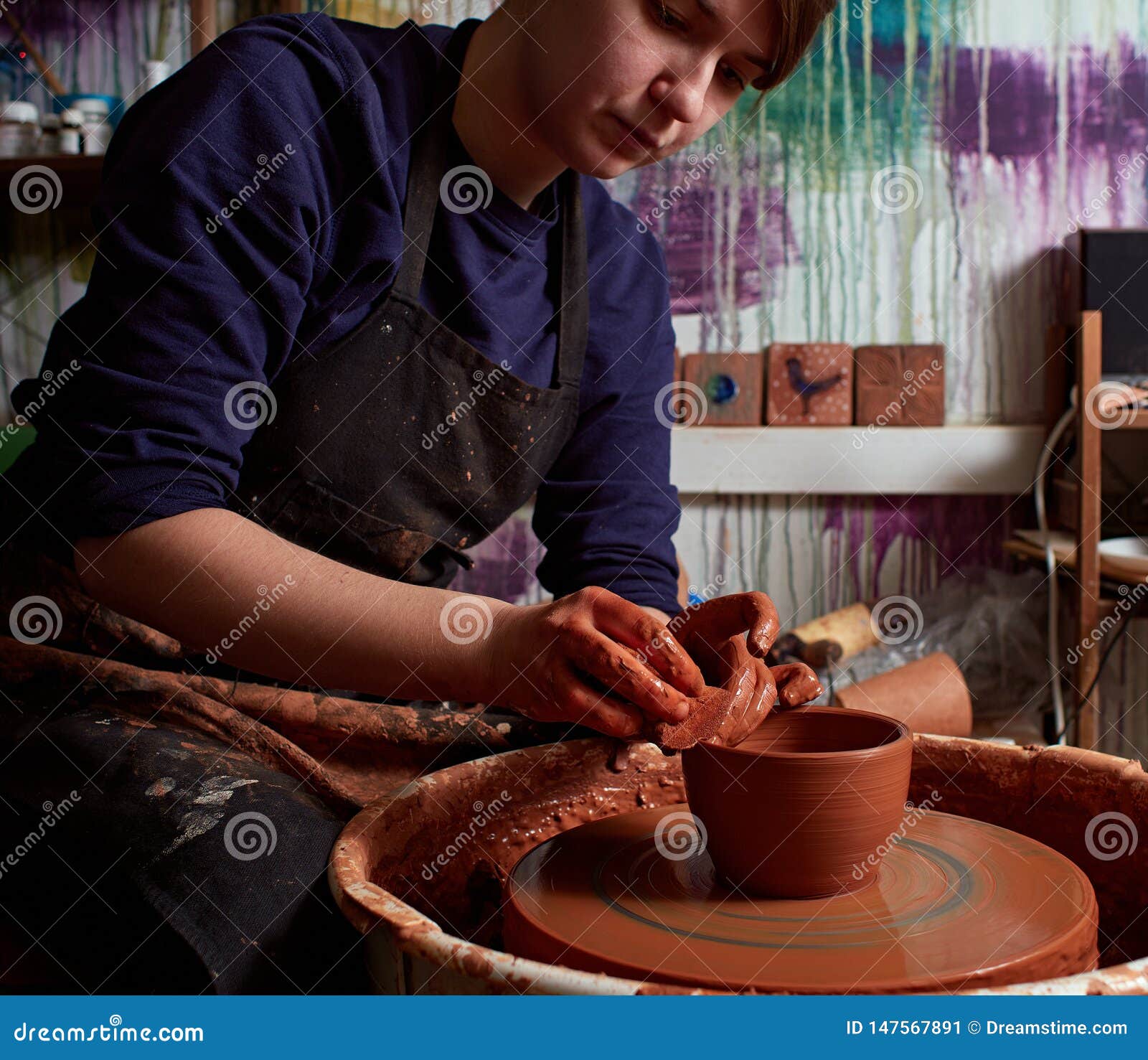 The Potter Works in the Main Workshop. Stock Image - Image of clay ...