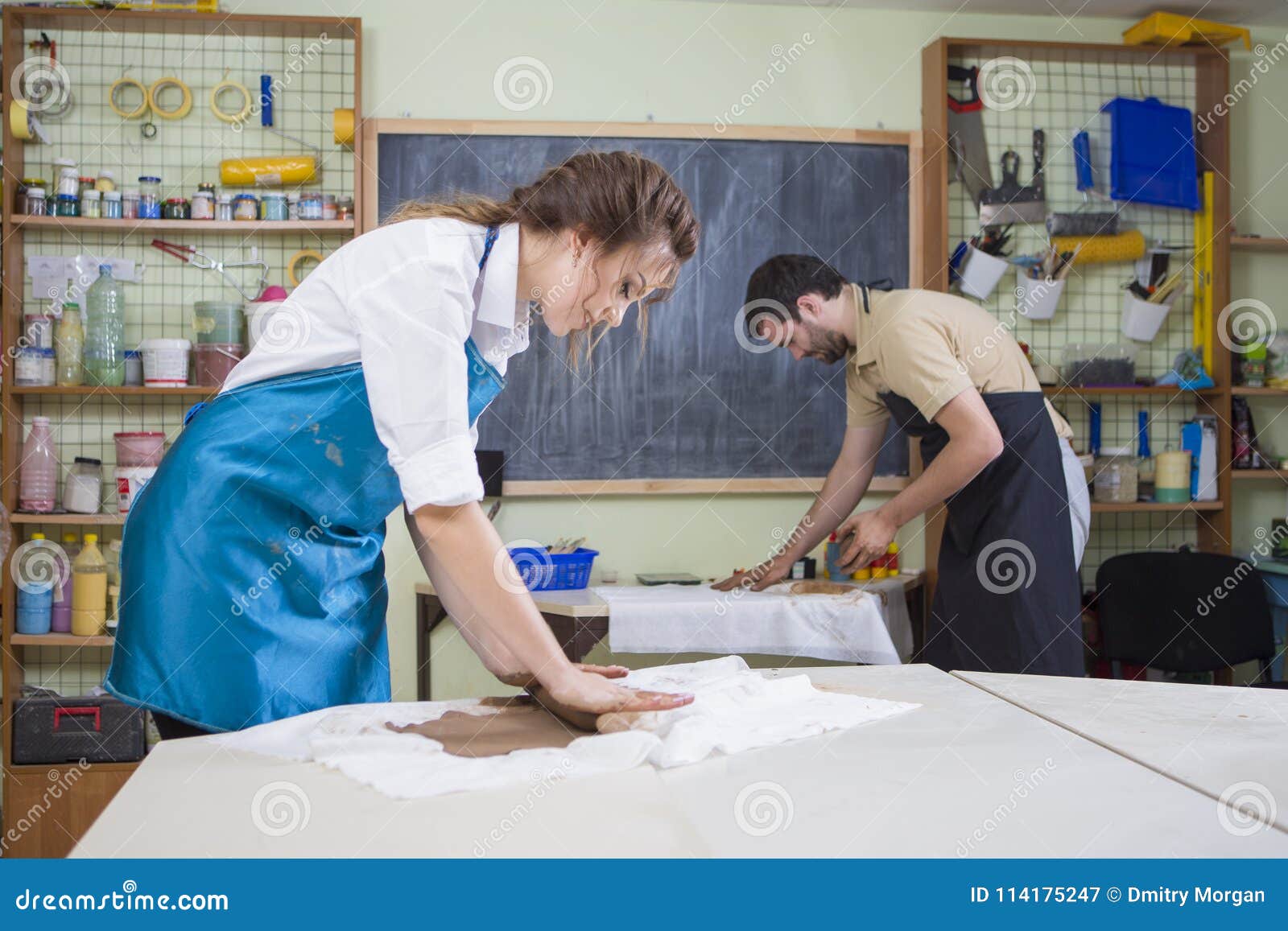 Pottering and Clay Making Process Concepts. Couple of Two Professionals ...