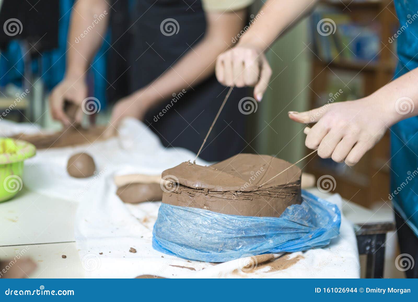 Pottering Concept. Hands of Professional Ceramists during a Process of ...