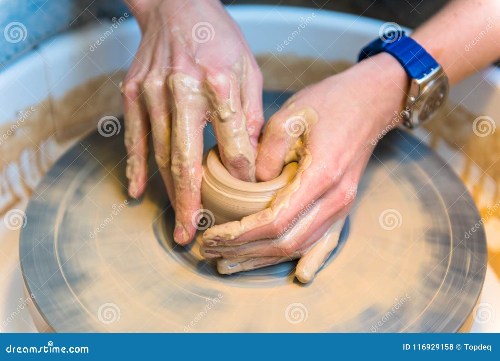 Pottering And Clay Making Concepts. Happy Smiling Female Profess ...