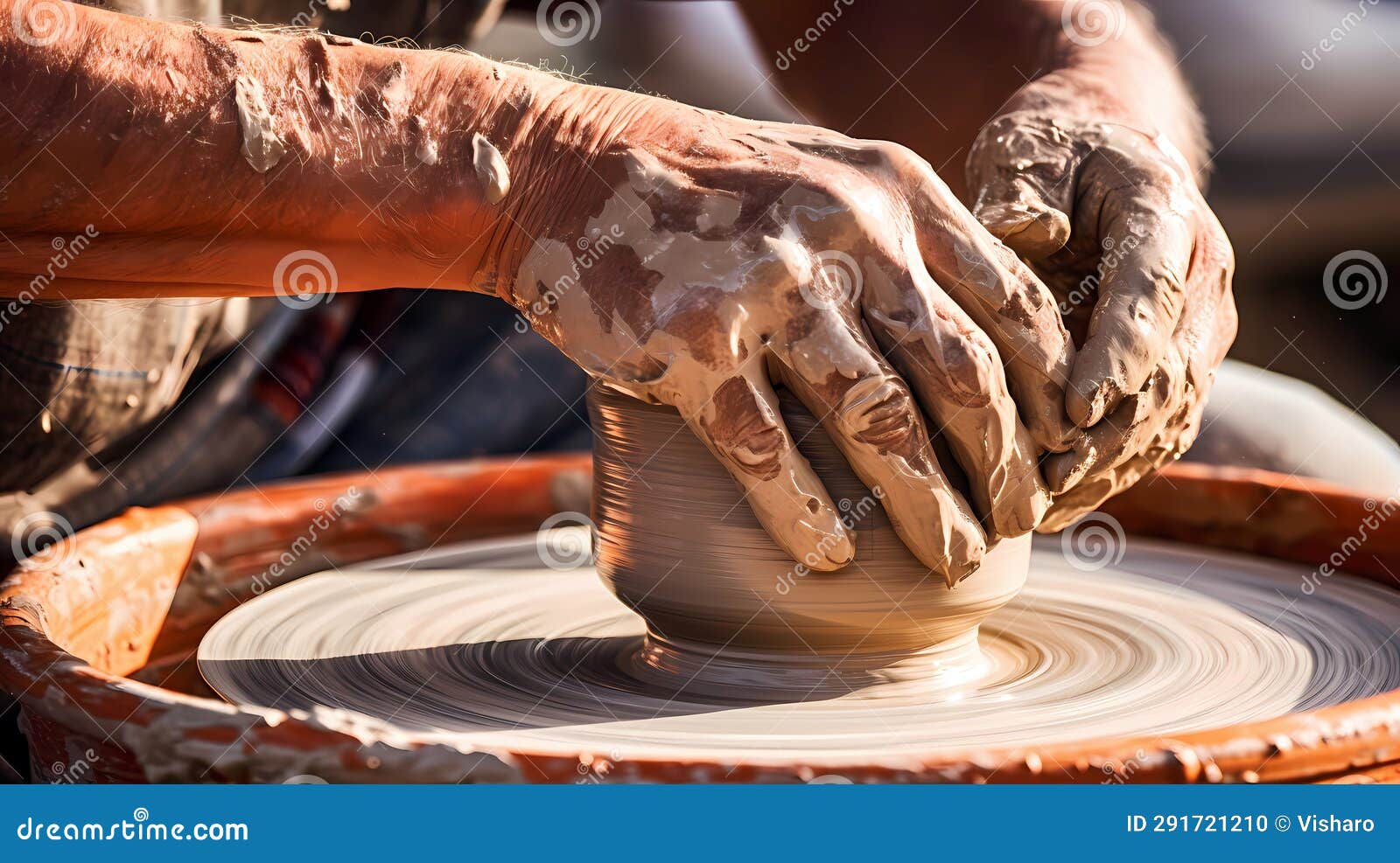 Potters Hands Shaping Clay on the Pottery Wheel Stock Illustration ...