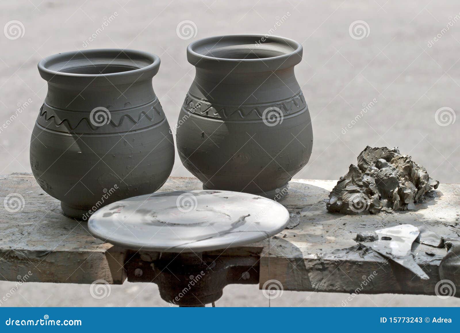 Fresh Made Pottery and Potter Wheel Stock Image - Image of clay ...
