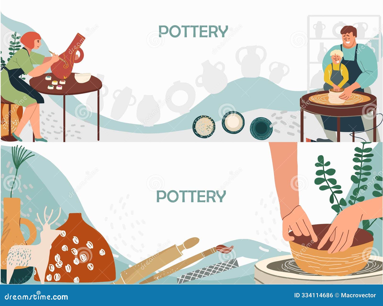 Pottery Banners in Flat Design Stock Illustration - Illustration of ...