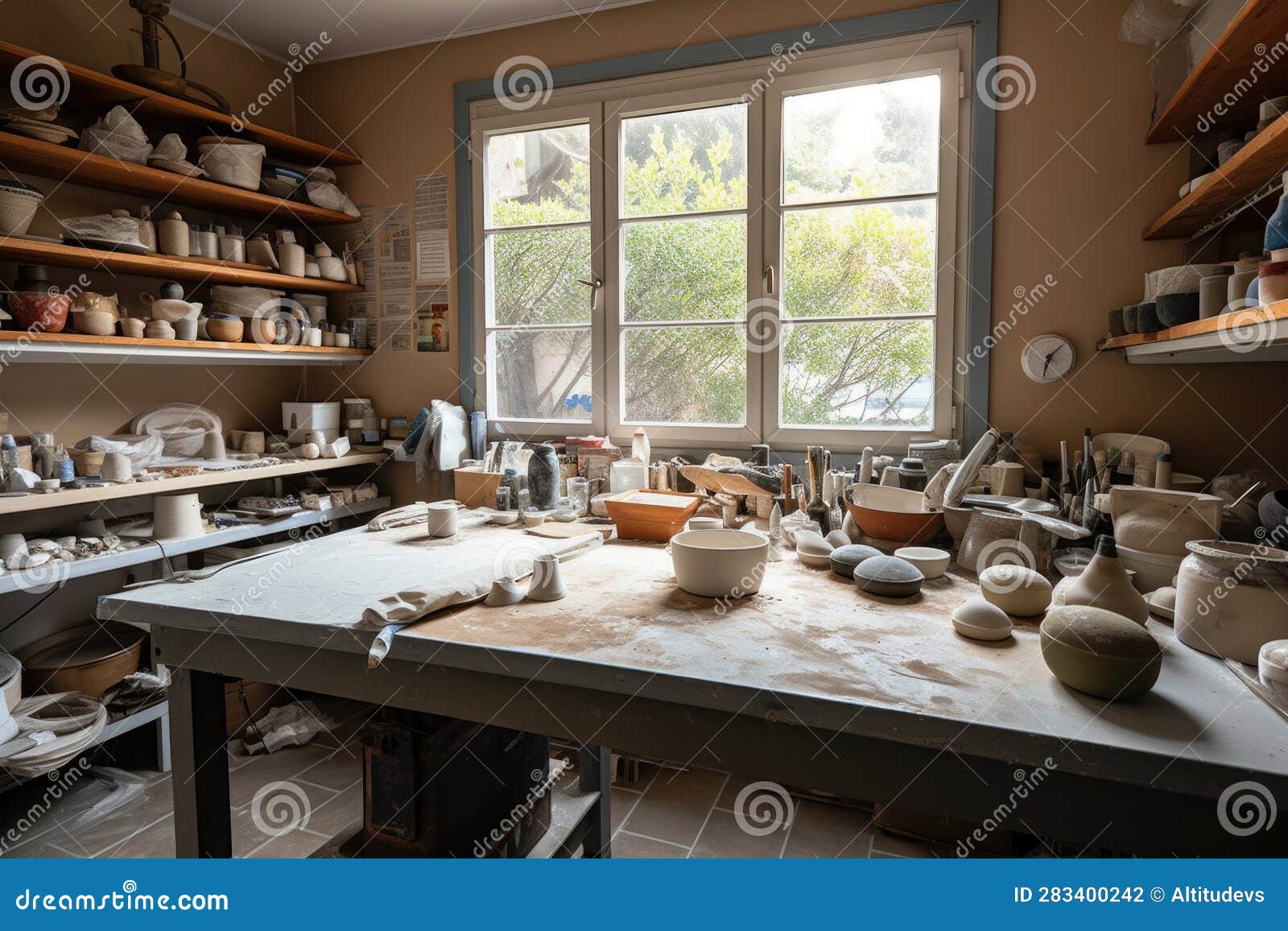 Pottery and Ceramics Studio, with Worktable and Tools for Creating ...