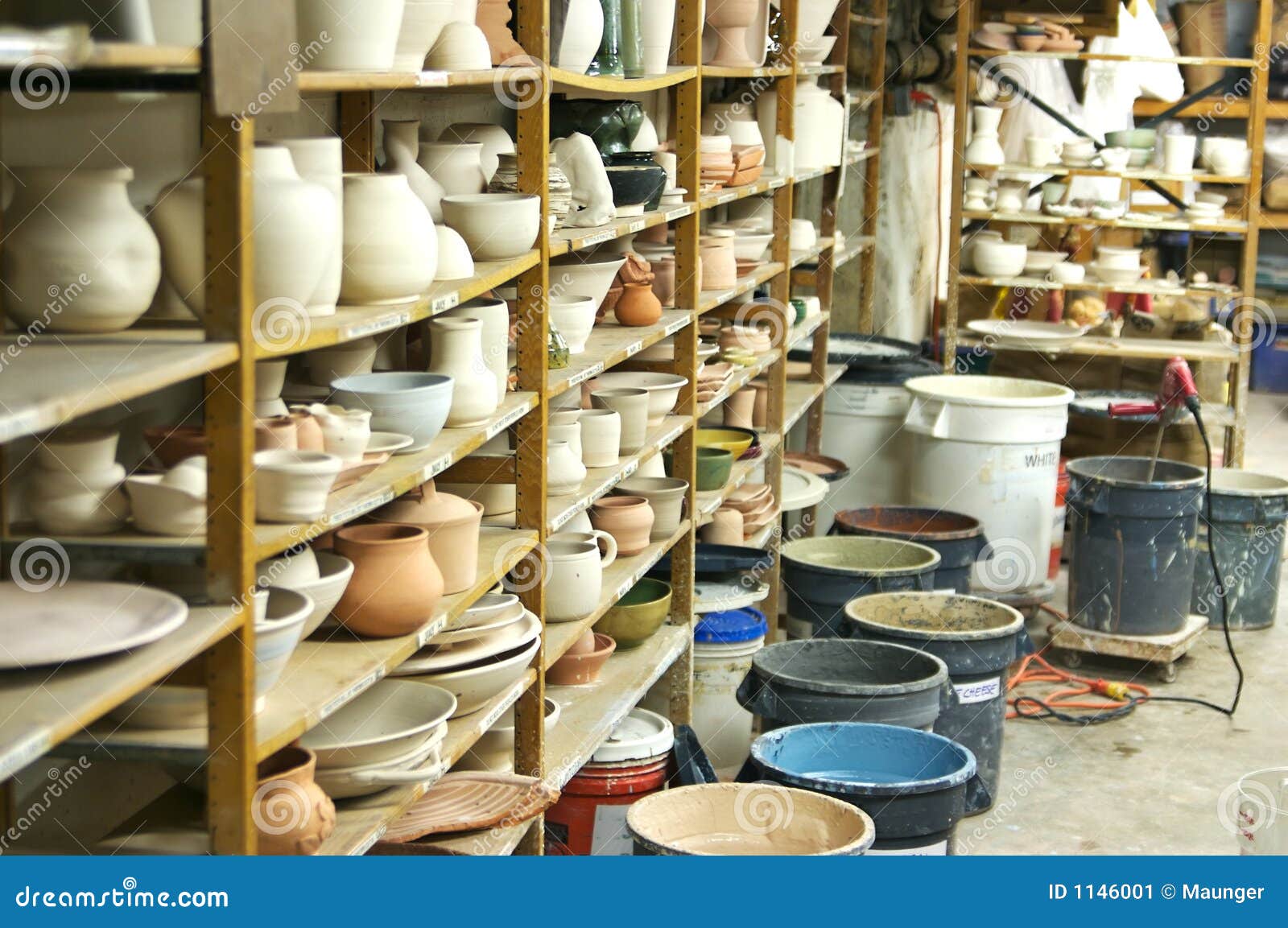 Pottery Class stock image. Image of racks, basement, clay - 1146001