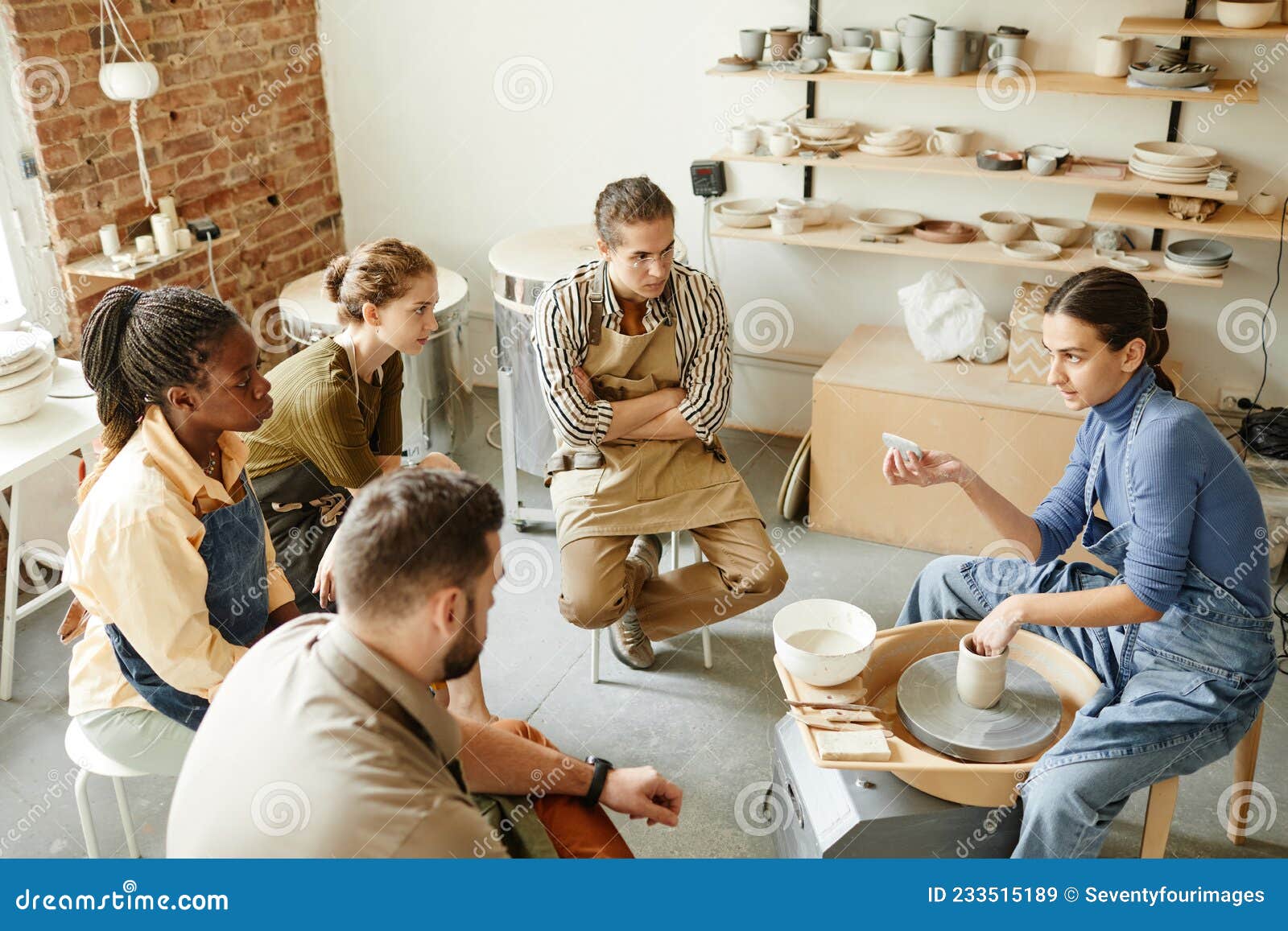 Pottery Class High Angle stock image. Image of indoors - 233515189
