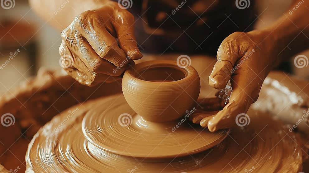 Pottery Class with Learners Shaping Clay on Pottery Wheels, Guided by ...