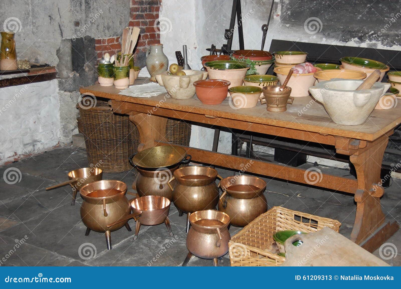 Pottery and copper pots. stock image. Image of vintage - 61209313